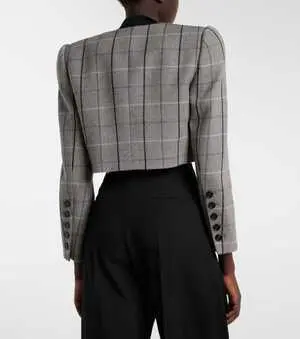Chloé Checked Cropped Wool Jacket - Grey