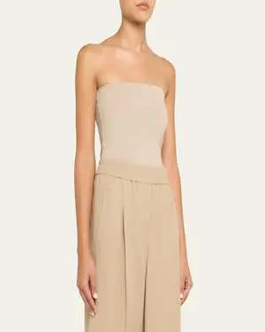 Brunello Cucinelli Strapless Jersey Crop Tube Top - Talc
