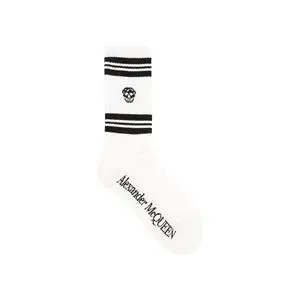 Alexander McQueen Striped Skull Logo Socks - White