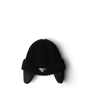 Prada Re-nylon And Knit Cap - Black