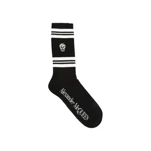 Alexander McQueen Striped Skull Logo Socks - Black