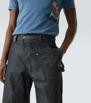 JW Anderson Twisted Embroidered Wide-leg Jeans