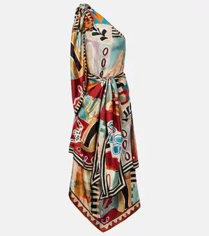 ALEMAIS X Lrnce Michelle One-shoulder Silk Midi Dress - Multicoloured