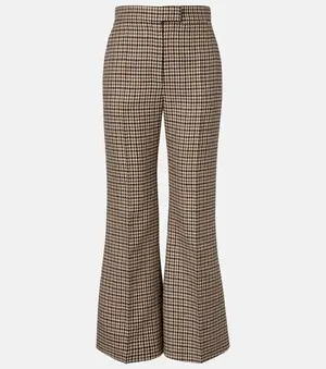 Valentino Garavani Houndstooth Cropped Virgin Wool Flared Pants