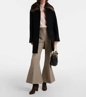 Valentino Garavani Houndstooth Cropped Virgin Wool Flared Pants