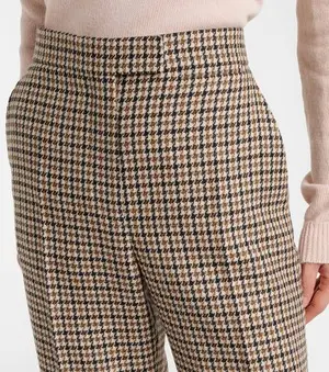 Valentino Garavani Houndstooth Cropped Virgin Wool Flared Pants