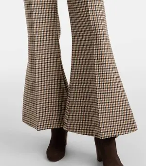 Valentino Garavani Houndstooth Cropped Virgin Wool Flared Pants