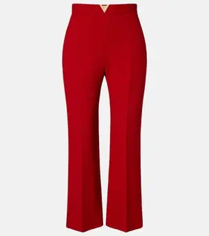 Valentino Garavani Vlogo Cropped Virgin Wool Crepe Straight Pants
