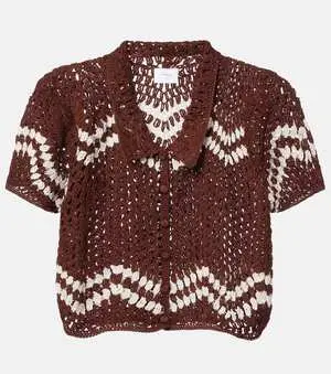 Anna Kosturova Crochet Cropped Cotton Top - Brown