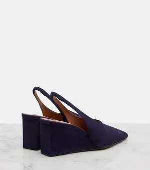 Alaïa Cube Suede Wedge Slingback Pumps - Purple