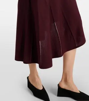 Alaïa Asymmetric Pleated Wool Midi Dress - Burgundy