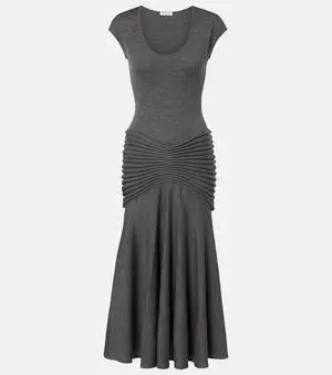 Alaïa Knitted Pleated Wool Midi Dress