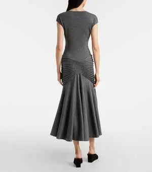 Alaïa Knitted Pleated Wool Midi Dress