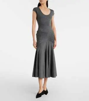 Alaïa Knitted Pleated Wool Midi Dress