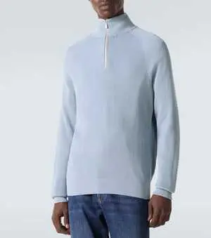 Brunello Cucinelli Ribbed-knit Cotton Sweater - Blue