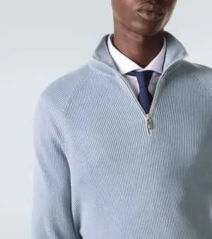 Brunello Cucinelli Ribbed-knit Cotton Sweater - Blue