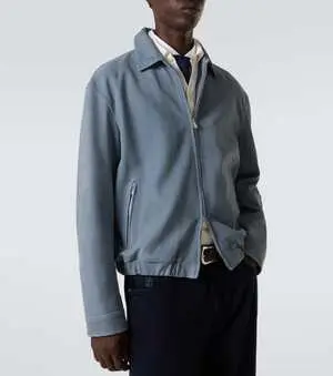 Brunello Cucinelli Leather Blouson Jacket - Blue
