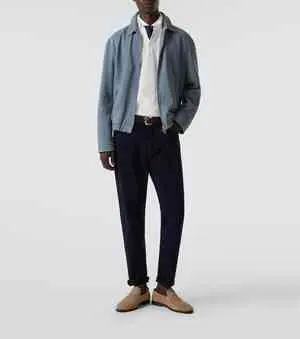 Brunello Cucinelli Leather Blouson Jacket - Blue