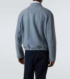 Brunello Cucinelli Leather Blouson Jacket - Blue