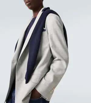 Brunello Cucinelli Checked Double-breasted Wool Blazer