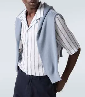 Brunello Cucinelli Striped Linen Bowling Shirt