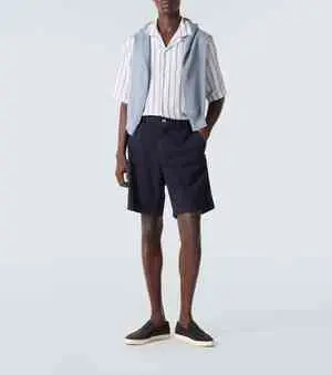 Brunello Cucinelli Striped Linen Bowling Shirt