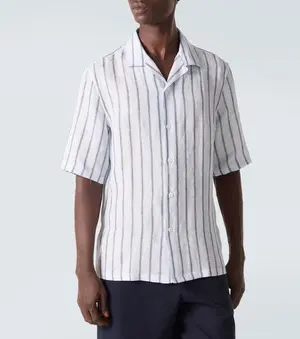 Brunello Cucinelli Striped Linen Bowling Shirt