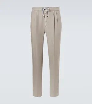 Brunello Cucinelli Pleated Linen Straight Pants - Grey