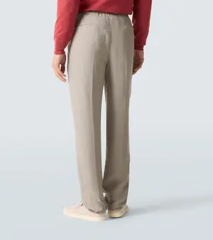 Brunello Cucinelli Pleated Linen Straight Pants - Grey