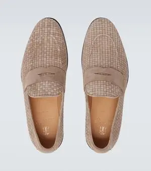 Brunello Cucinelli Woven Suede Penny Loafers - Beige