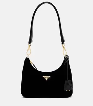 Prada Re-edition Mini Velvet Shoulder Bag - Black