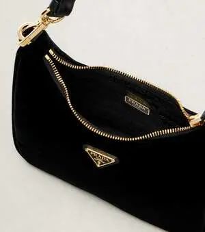Prada Re-edition Mini Velvet Shoulder Bag - Black