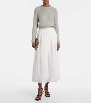 Brunello Cucinelli Cotton And Tulle Midi Skirt - White