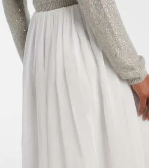 Brunello Cucinelli Cotton And Tulle Midi Skirt - White
