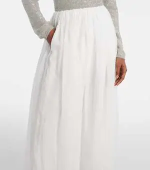 Brunello Cucinelli Cotton And Tulle Midi Skirt - White