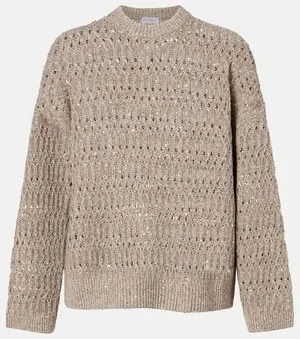 Brunello Cucinelli Sequined Linen-blend Sweater
