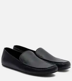 THE ROW Leo Leather Slip-on Shoes - Black