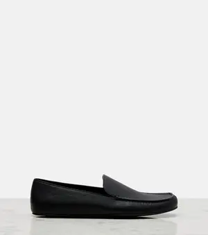 THE ROW Leo Leather Slip-on Shoes - Black