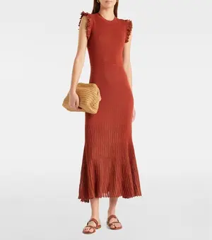 Ulla Johnson Noelle Knitted Lame Midi Dress - Orange