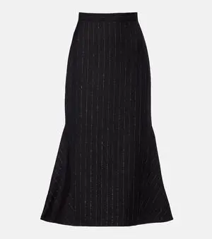 Erdem Pinstripe Wool Midi Skirt