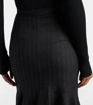 Erdem Pinstripe Wool Midi Skirt