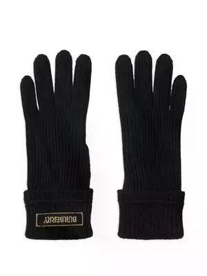 Burberry Logo Patch Ribbed Wool-blend Gloves - Black