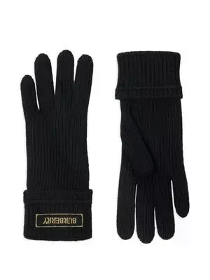 Burberry Logo Patch Ribbed Wool-blend Gloves