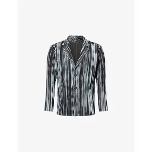 Issey Miyake Brushstroke Striped Pleated Knitted Jacket - Black
