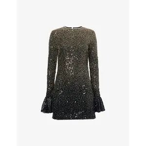 ROTATE BY BIRGER CHRISTENSEN Beaded Ruffled-cuffs Woven Mini Dress