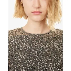 ROTATE BY BIRGER CHRISTENSEN Beaded Ruffled-cuffs Woven Mini Dress