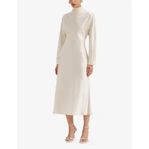 MALINA Zora Long-sleeve Satin Midi Dress