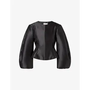 MALINA Vendela Balloon-sleeve Satin Blouse - Black