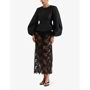 MALINA Vendela Balloon-sleeve Satin Blouse - Black