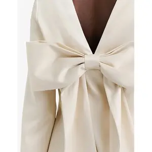 MALINA Elna Bow-embroidered Satin Top